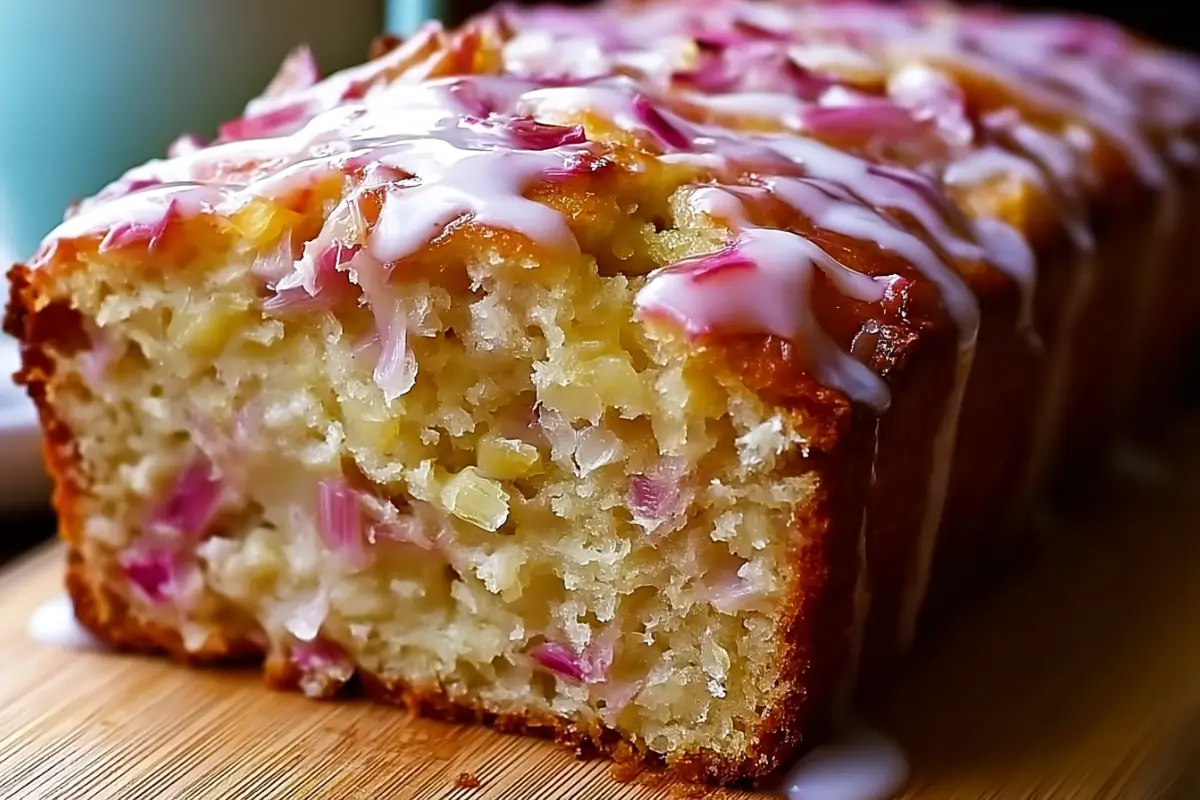 Lemon Rhubarb Loaf with Glaze - Yumtastic Recipes