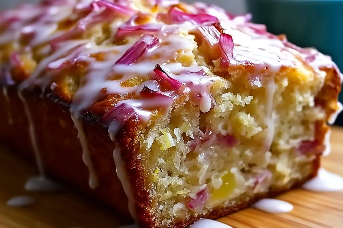 Lemon Rhubarb Loaf with Glaze - Yumtastic Recipes
